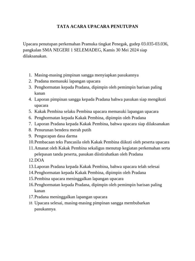 Tata Acara Upacara Penutupan | PDF