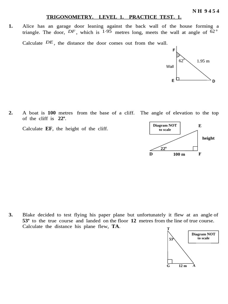 N H 9 4 5 4. Trigonometry. Level 1. Practice Test. 1. | PDF | Trigonometry