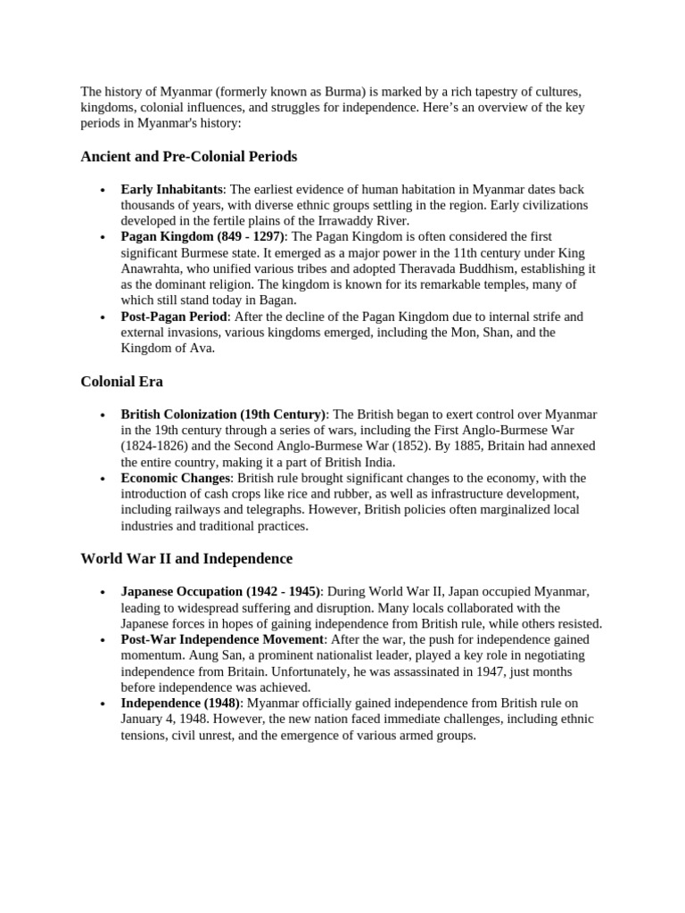 The history of Myanmar | PDF | Myanmar | Southeast Asia