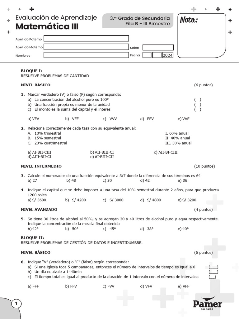 EDA - S3 - FILA B - Matemática III - III BIM - AE2024 | PDF