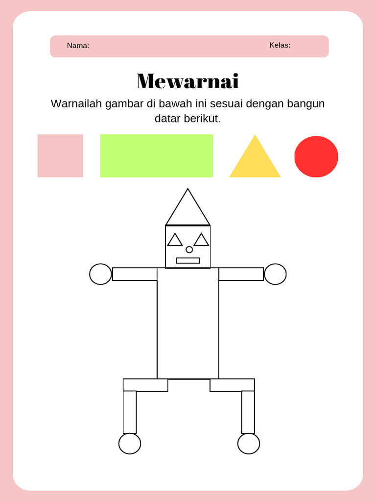 Mewarnai Robot Lembar Kerja Merah Muda Sederhana | PDF