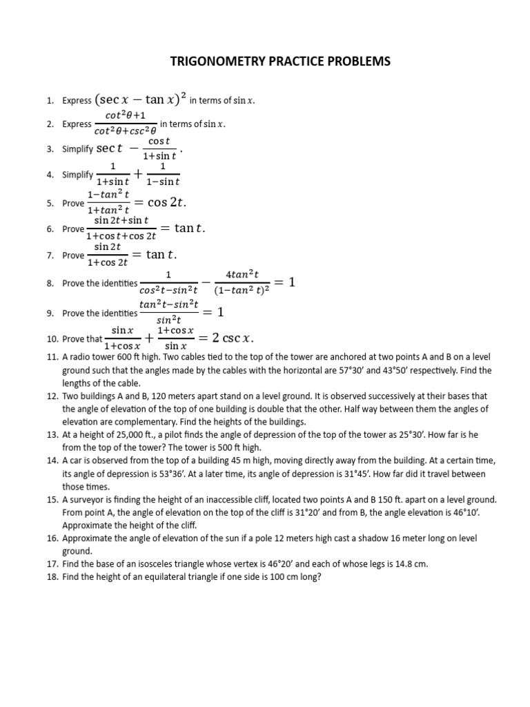 trigo-problems | PDF | Triangle | Trigonometry