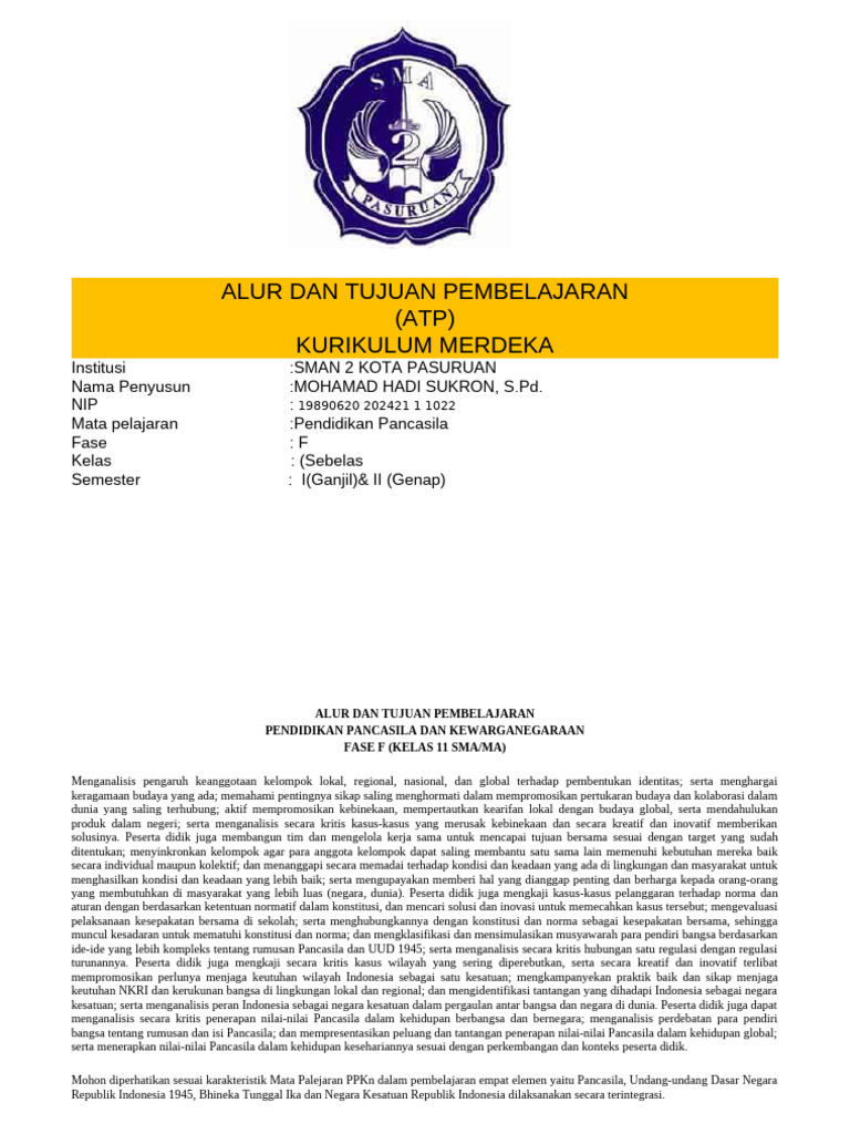 ATP Fase F11 - Pendidikan Pancasila | PDF