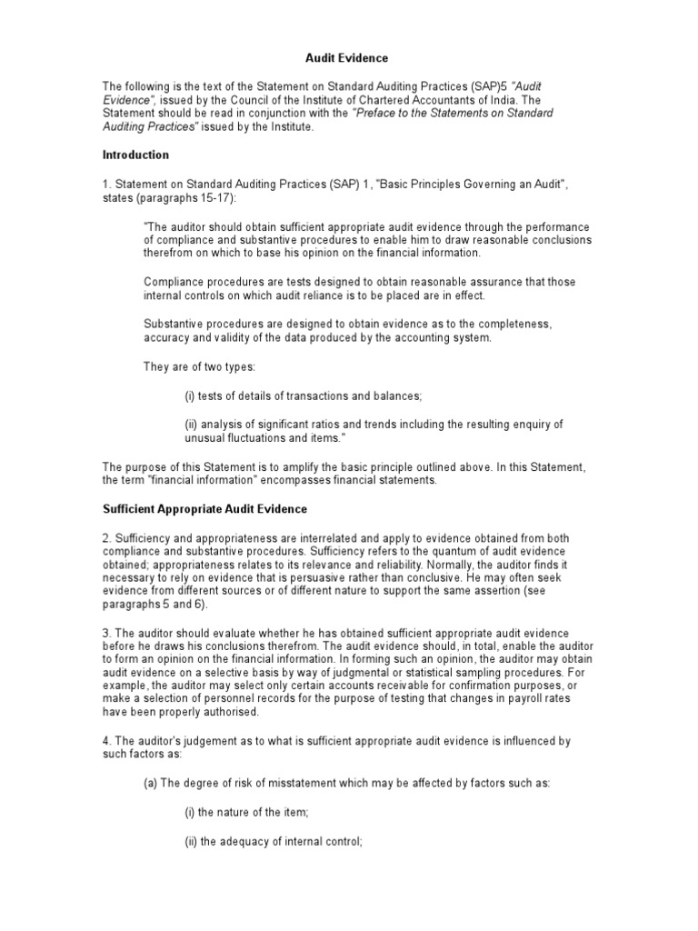 Evidence", Issued by The Council of The Institute of Chartered ...