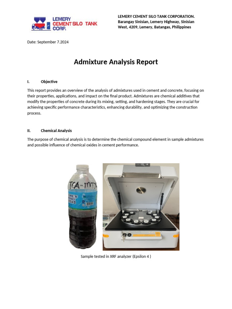 Cement Admixture Analysis Report | PDF | Oxide | Cement