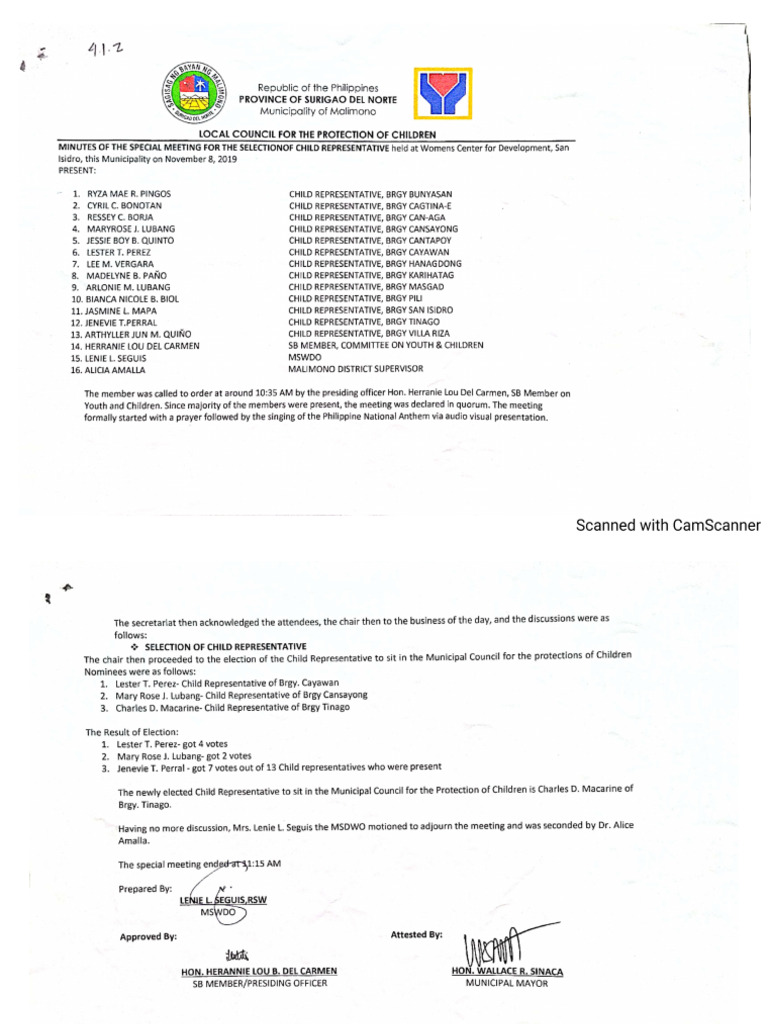 Minutes of Child Rep. Meeting | PDF