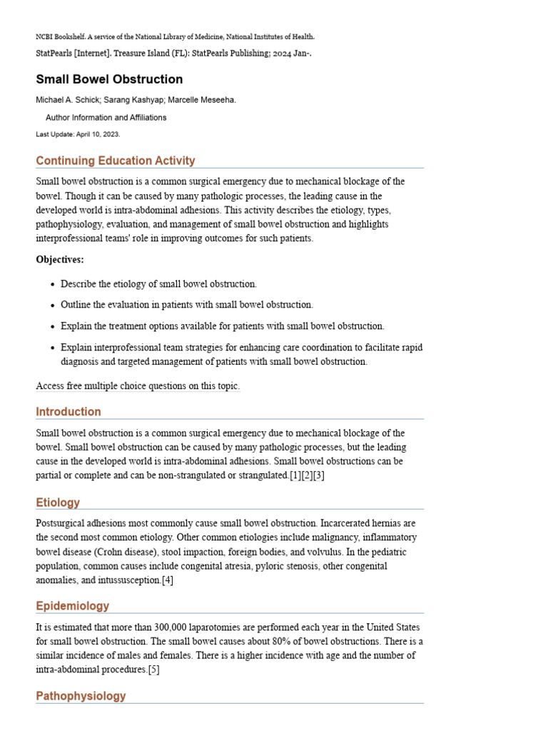 Small Bowel Obstruction - StatPearls - NCBI Bookshelf | PDF | Medical ...