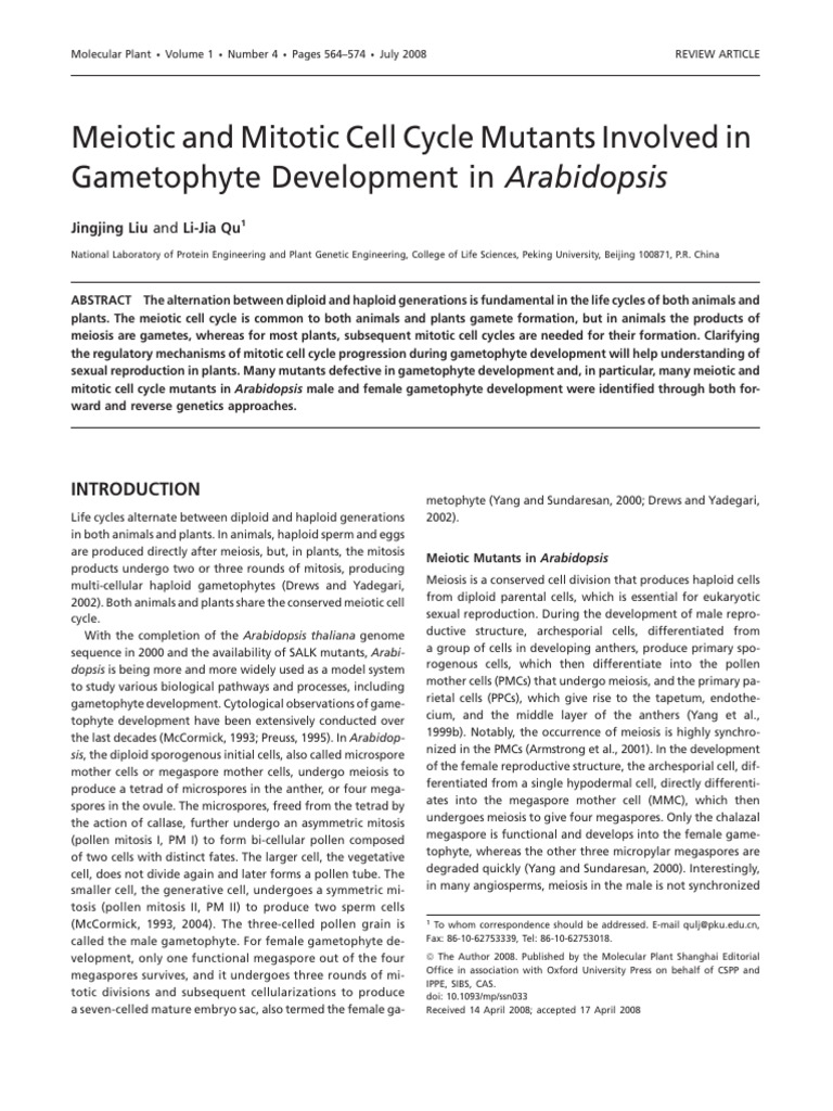 Meiotic and Mitotic Cell Cycle Mutants Involved in Gametophyte ...