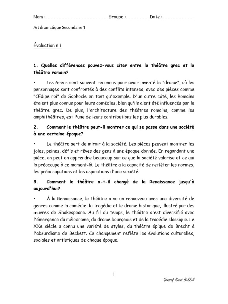 Art Dramatique : Concepts et Évaluation | PDF | Théâtre | Acteur
