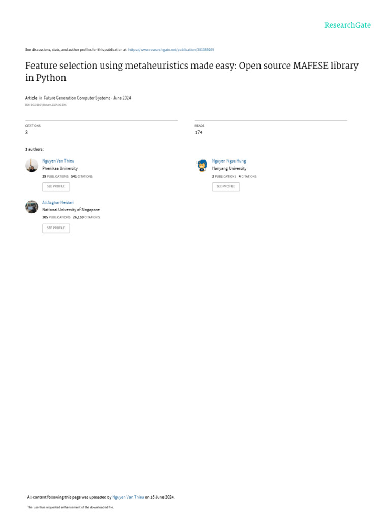 MAFESE: Python Metaheuristic Feature Selection | PDF