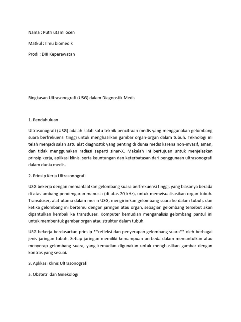 Nama Putri Utami Ocen, Ultrasonografi | PDF