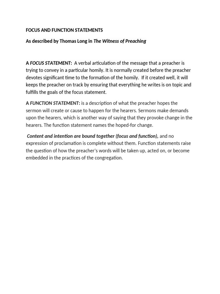 Focus and Function Statements | PDF