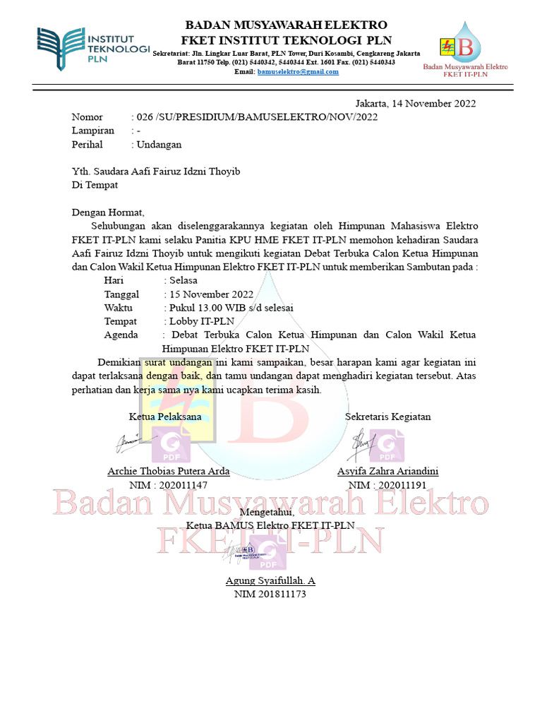 Surat Undangan Debat Kpu Hme Fket It-Pln | PDF