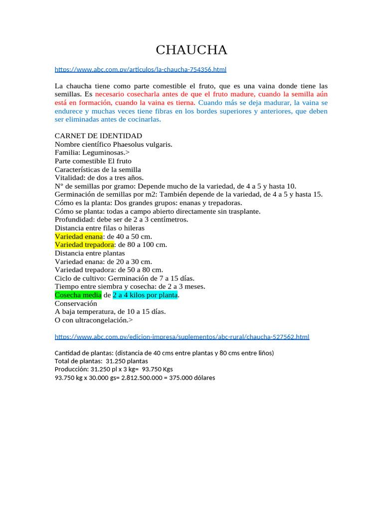 CHAUCHA Algunos Datos A Tener en Cuenta | PDF