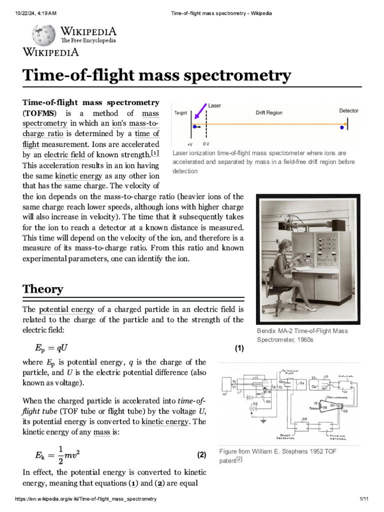 Time-Of-Flight Mass Spectrometry - Wikipedia | PDF