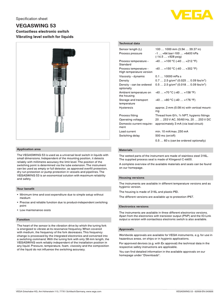 VEGA - 62958-EN-VEGASWING-53-Contactless-electronic-switch | PDF ...