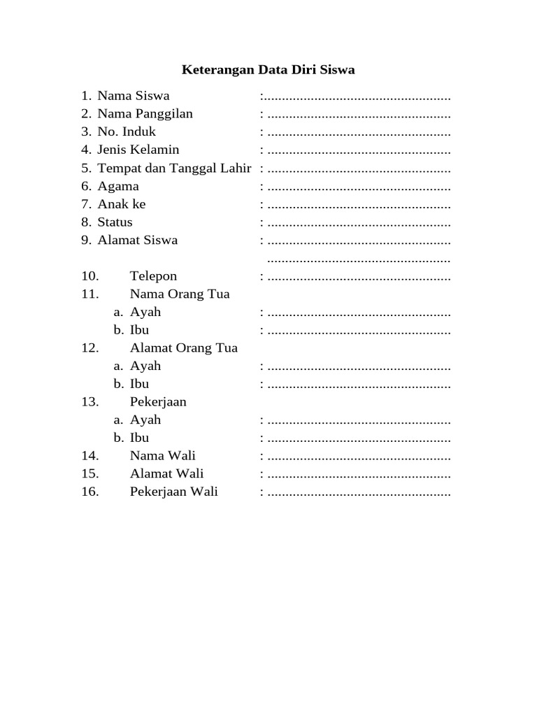 Formulir Data Diri Siswa | PDF