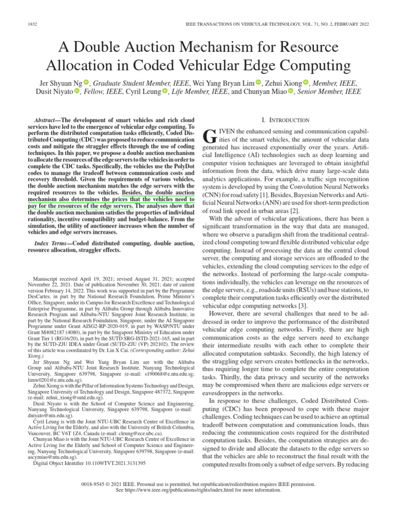 Double Auction in Vehicular Edge Computing | PDF | Auction | Matrix ...