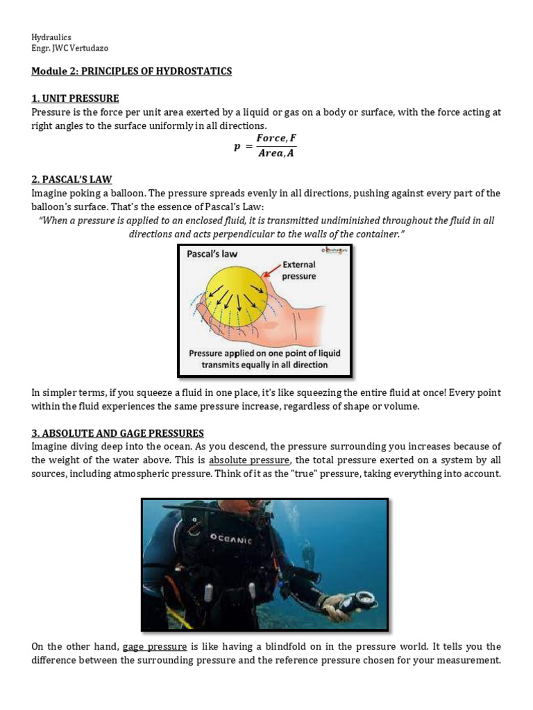 Module 2 - Principles of Hydrostatics | PDF | Pressure | Pressure ...