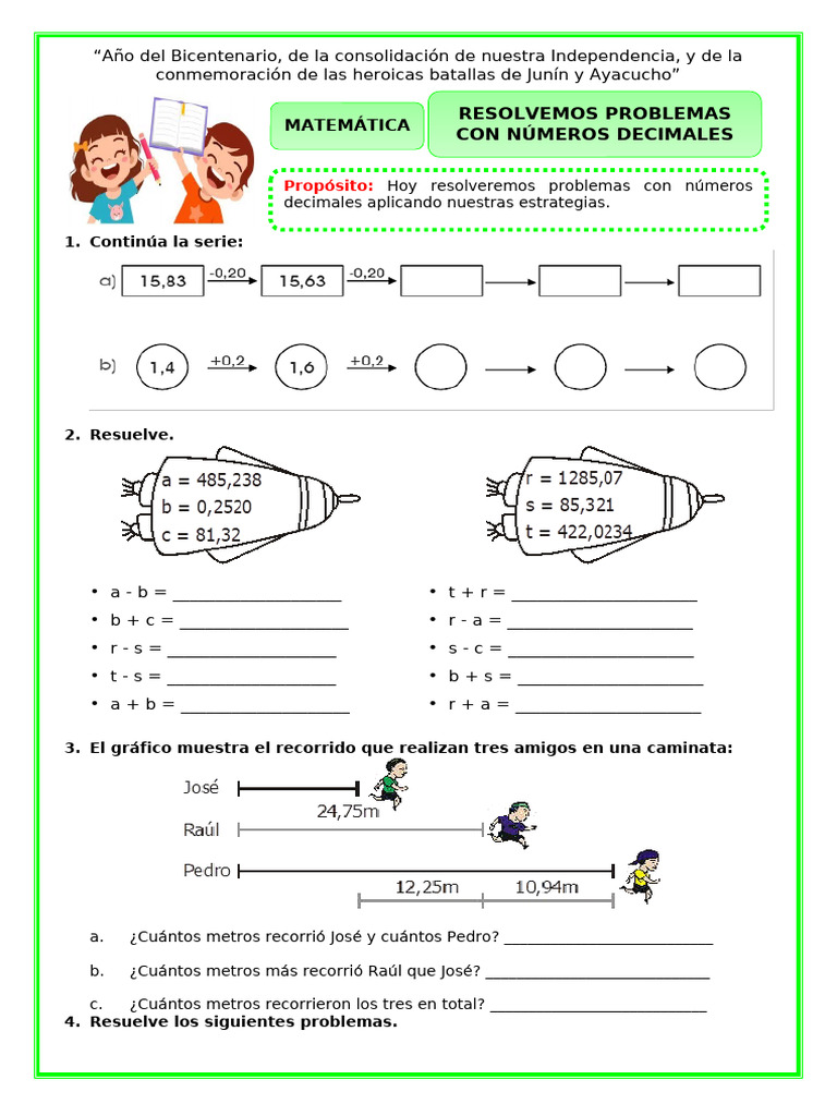 Ficha.-Lun-Mat-Adic-Resolvemos Problemas Con Números Decimales | PDF ...