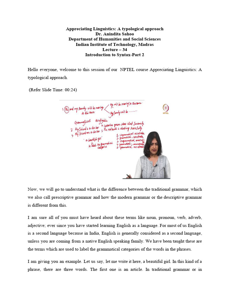 Appreciating Linguistics- A typological approach | PDF | Noun | Adverb