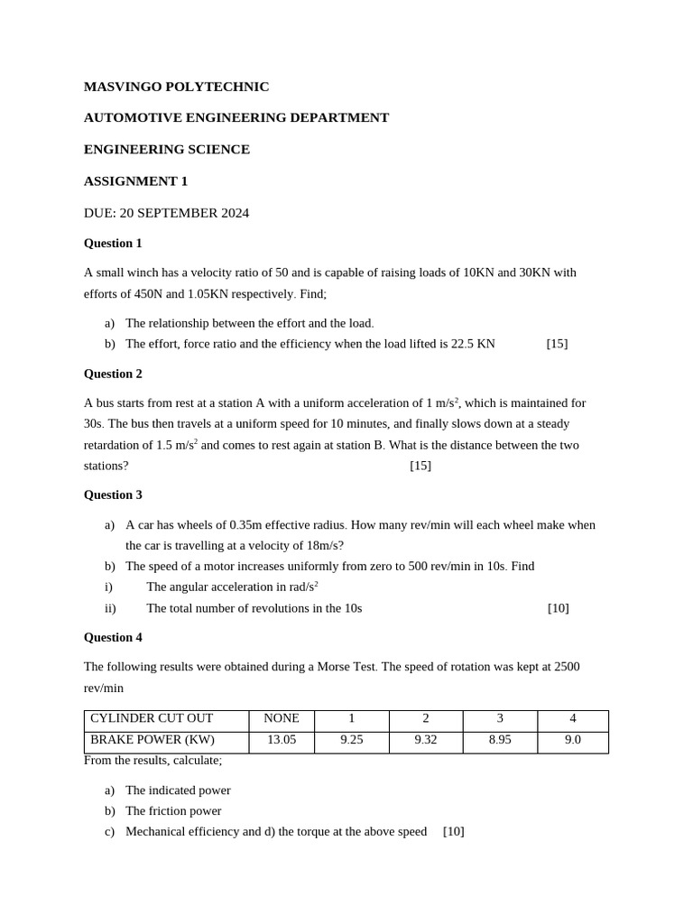 Engineering Science Assignment 113041 Pdf