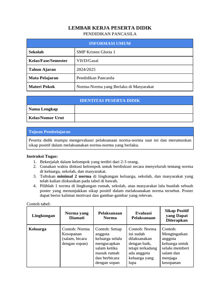 3.+LKPD+PP Pengamatan+Norma Kelas+VII Bab+3 | PDF