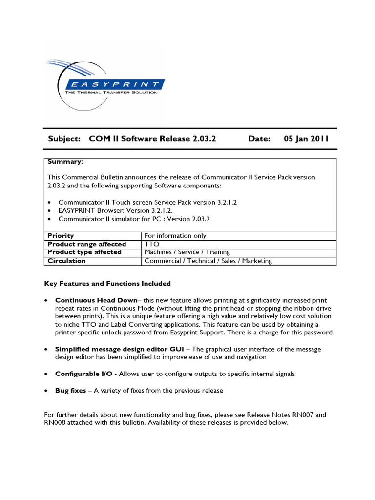 CB26 COM II - Software - Release 2 03-2-22 - Dec - 10 | PDF | Software ...