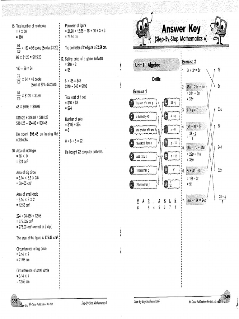 Answer Key, Step by Step Mathematics G6 | PDF