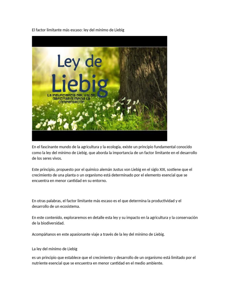 El Factor Limitante Más Escaso LIEBIG | PDF | Nutrientes | Calcio