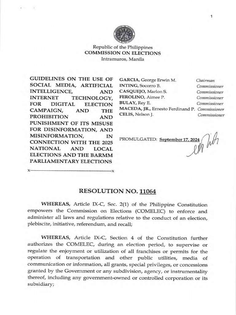 Comelec Resolution No. 11064 | PDF | Social Media | Popular Culture ...