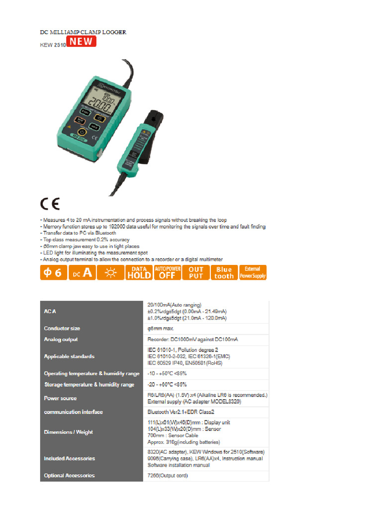 Dc Milliamp Clamp Logger Knew 2510 | PDF