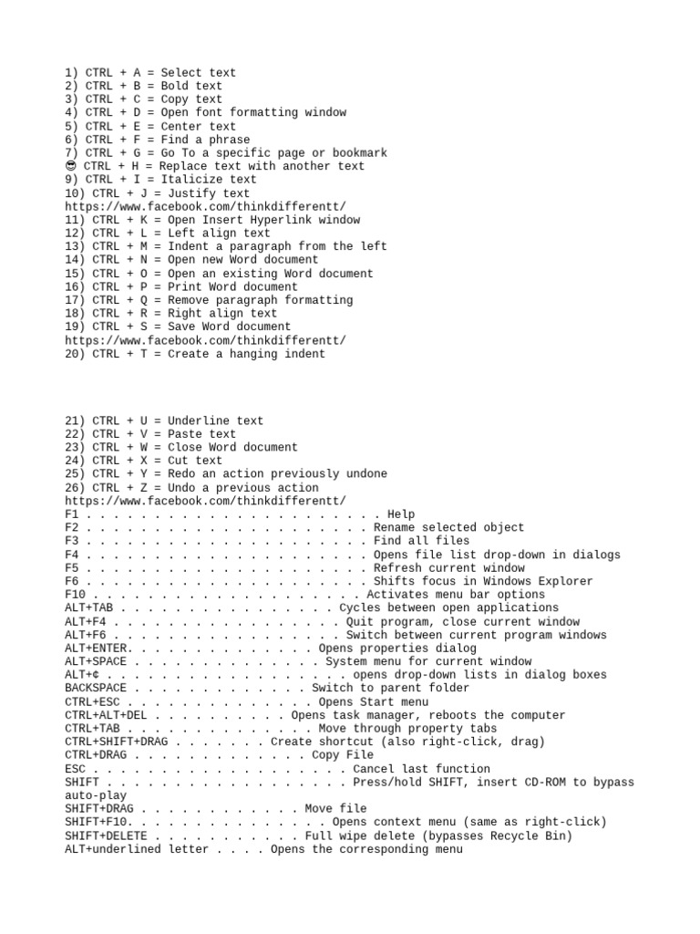 Shortcut Keys in Computer | PDF | Microsoft Word | Computing