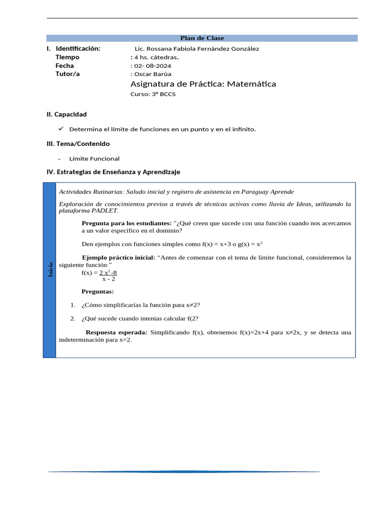 Plan de Clase Calculo | PDF | Función (Matemáticas) | infinito
