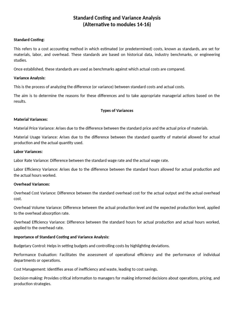 Modules 14 16 STD Costing and Variance Anlaysis - With Illustration ...