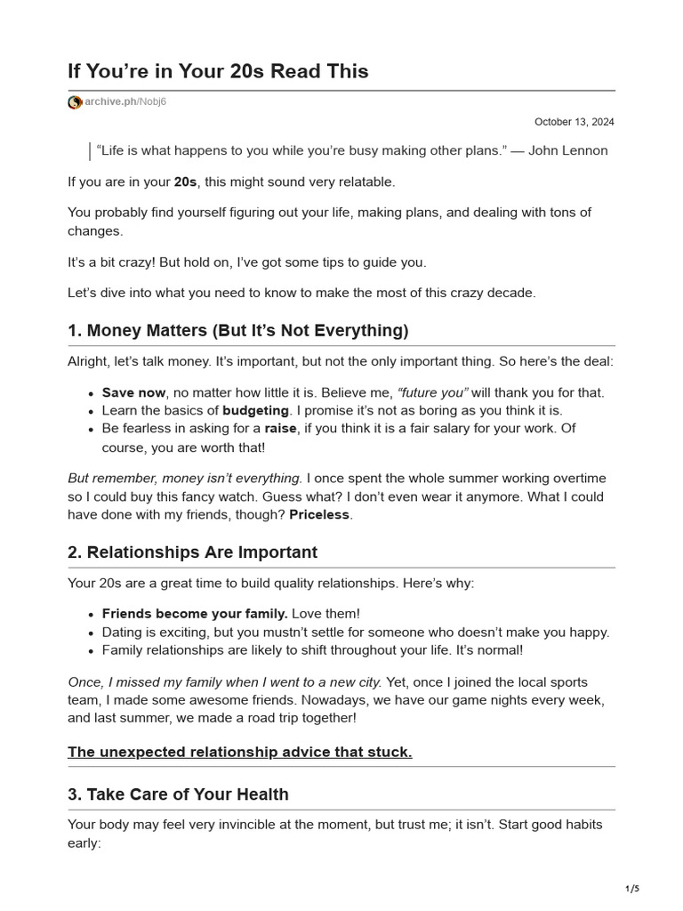 Essential Guide for Your 20s | PDF