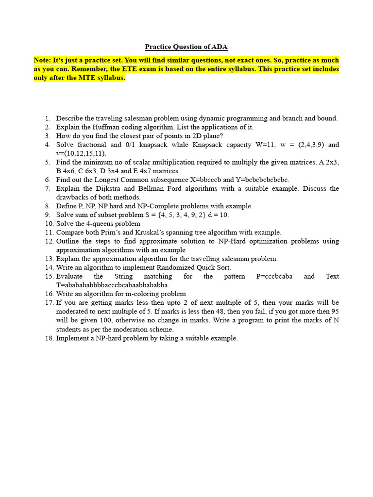 Practice Question of ADA - ETE | PDF