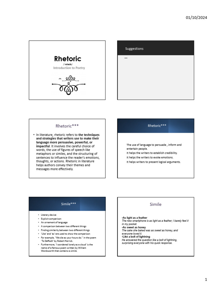 Rhetoric Final Oct 2024 | PDF | Poetry | Sonnets