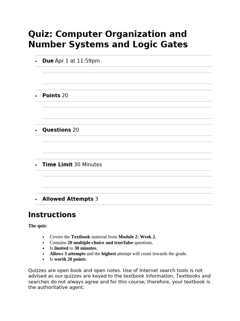 Computer Organization Quiz Overview | PDF | Central Processing Unit ...
