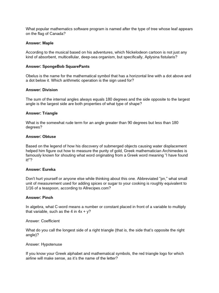 Math Trivia | PDF | Numbers | Mathematics