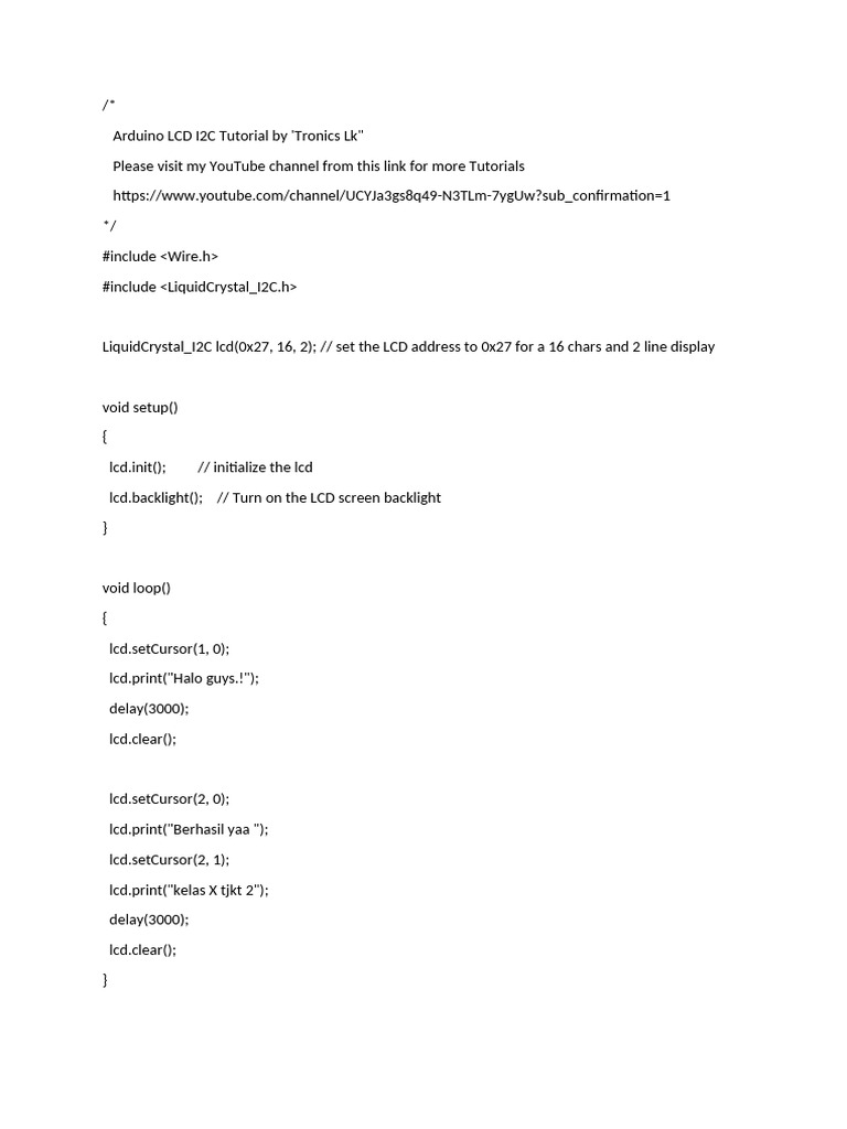 Arduino LCD I2C Tutorial by | PDF