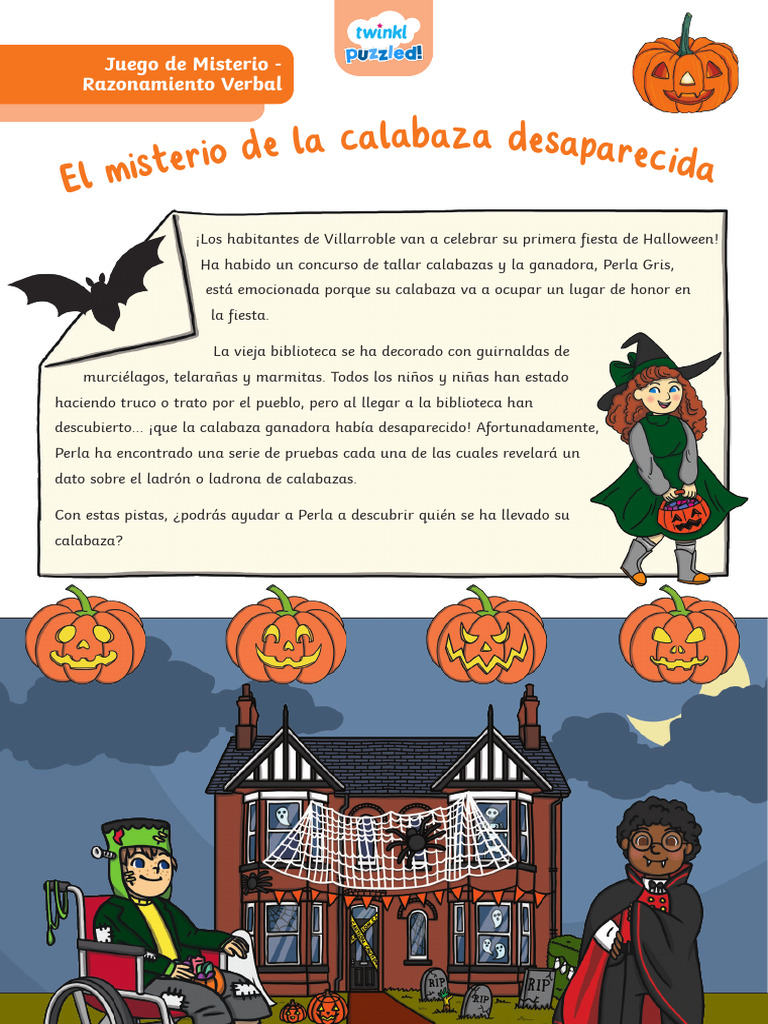 Juego de Razonamiento Verbal El Misterio de La Calabaza Desparecida ...