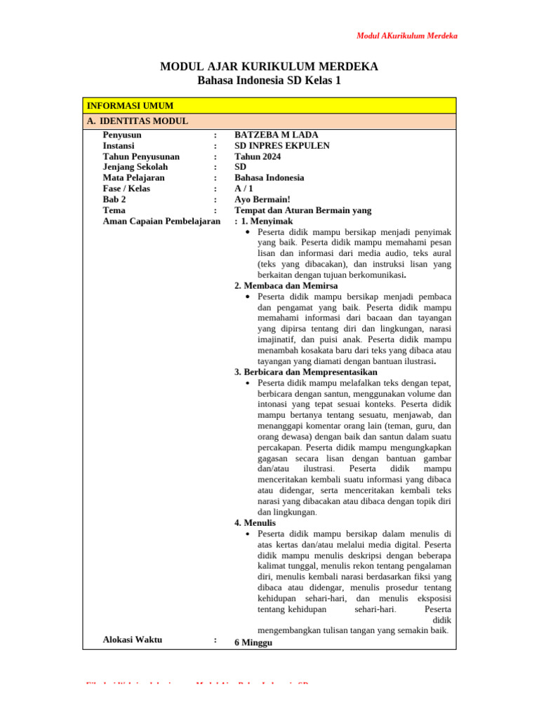 Modul Ajar Ibu Bace | PDF