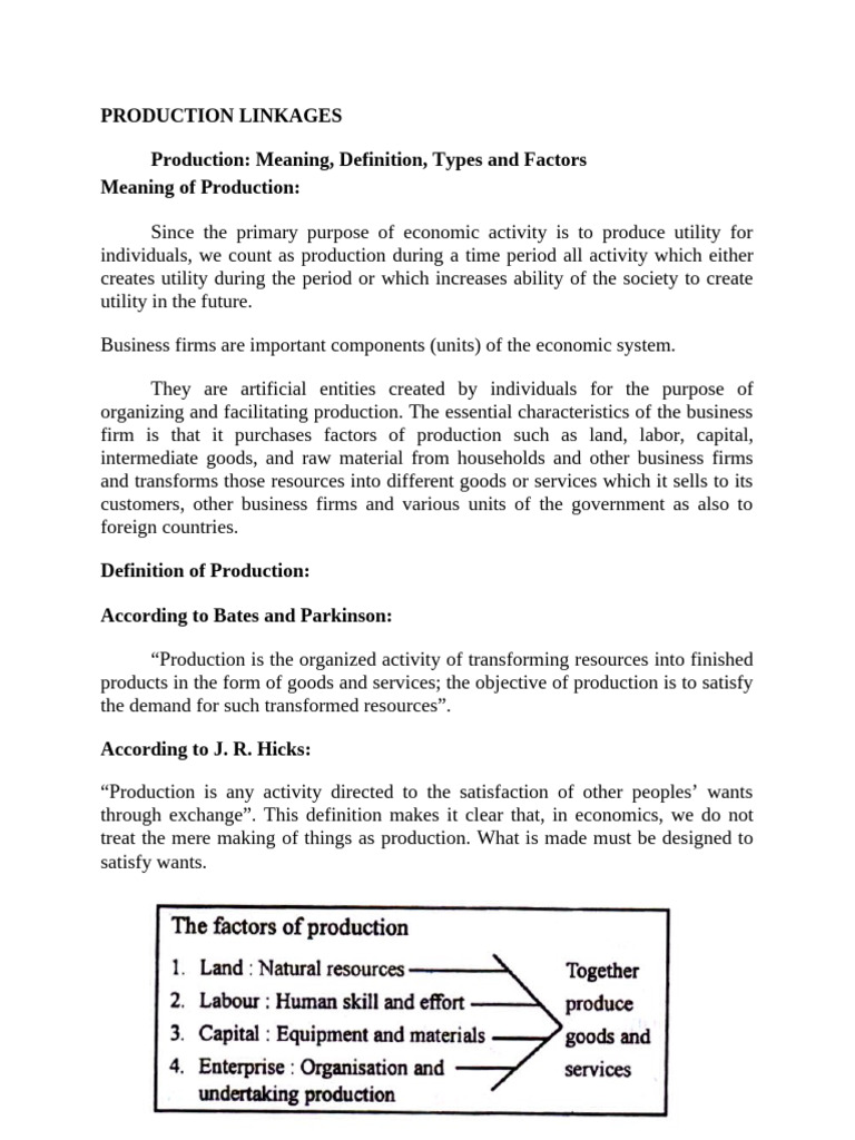 PRODUCTION LINKAGES Eco | PDF | Factors Of Production | Capital (Economics)
