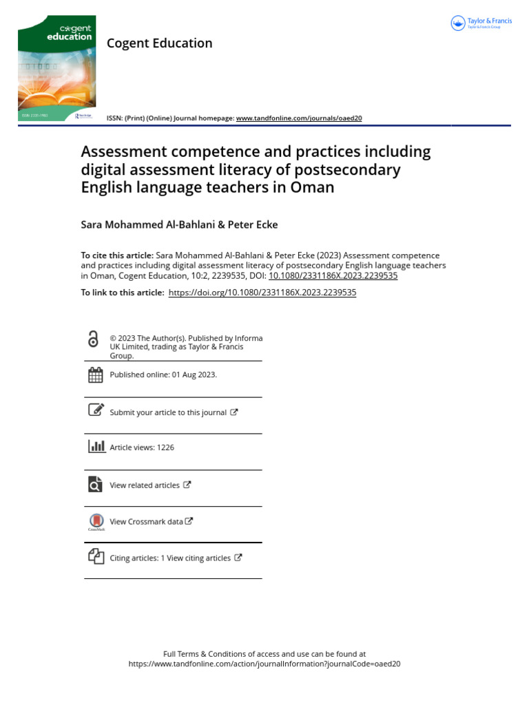 Assessment Literacy of EFL Teachers in Oman | PDF | English As A Second ...