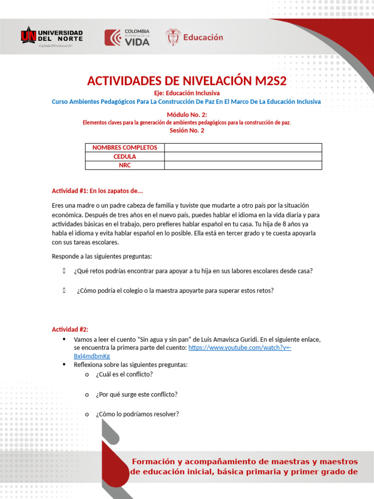 Nivelaciones Paz M2S2 | PDF | Educación de la primera infancia