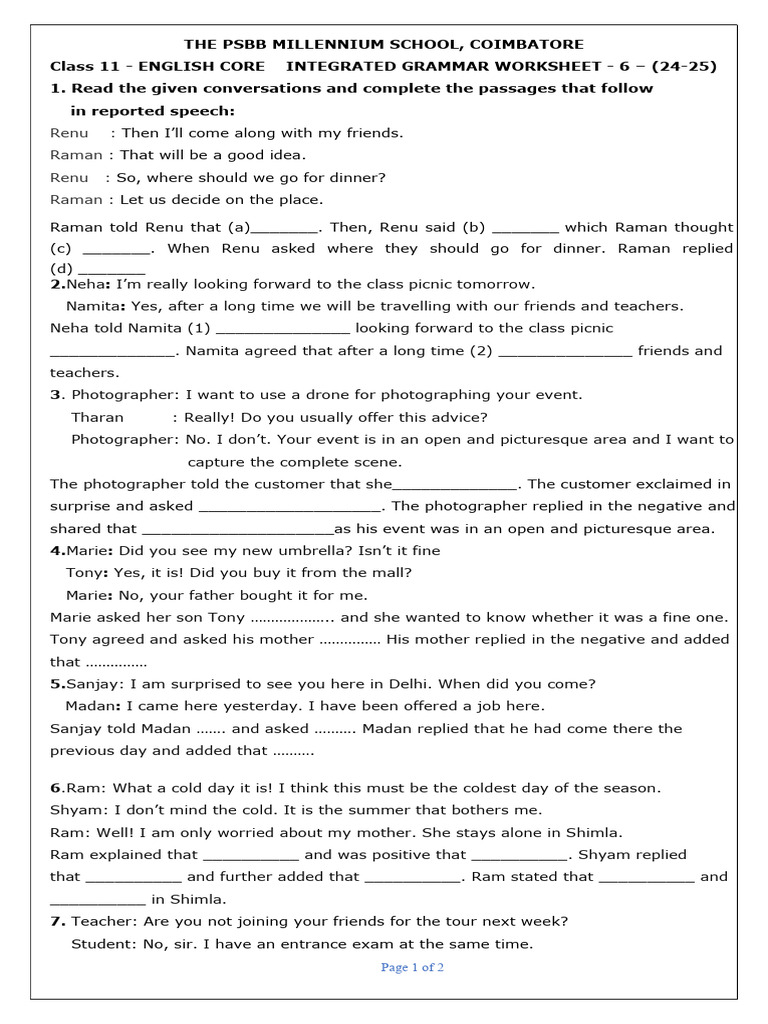 XI STD English Integrated Grammar WS-6 2024-251723880467 | PDF