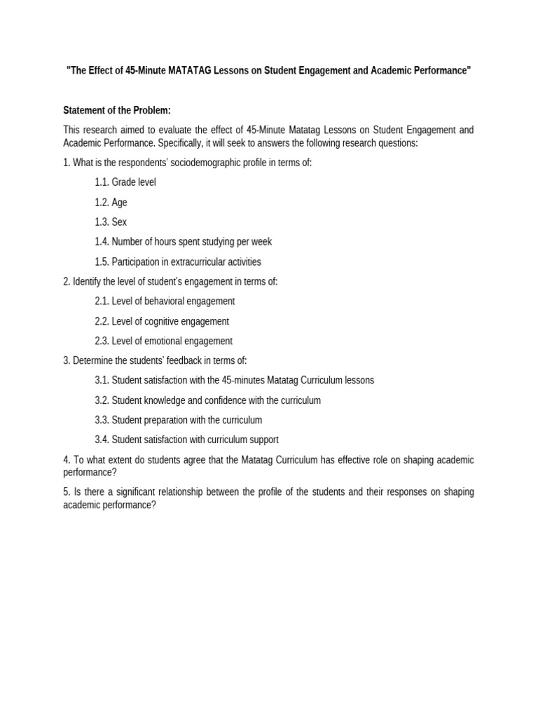 The Effect of 45-Minute MATATAG Lessons On Student Engagement and ...