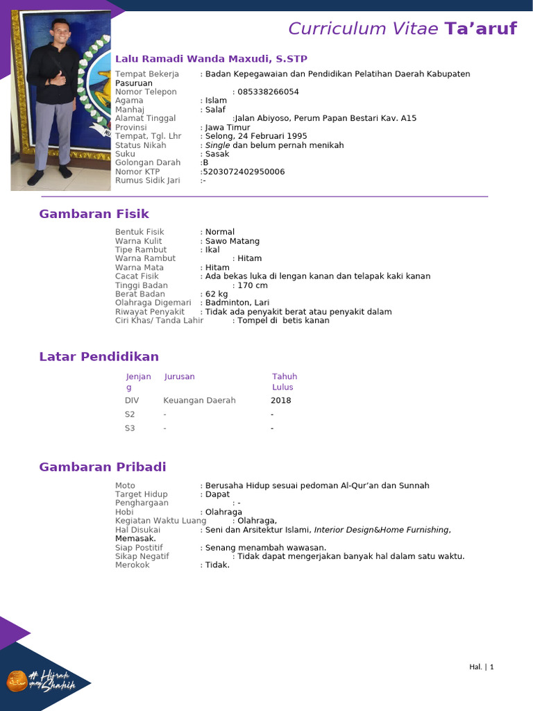CV Ta'aruf Lalu Ramadi Wanda Maxudi | PDF