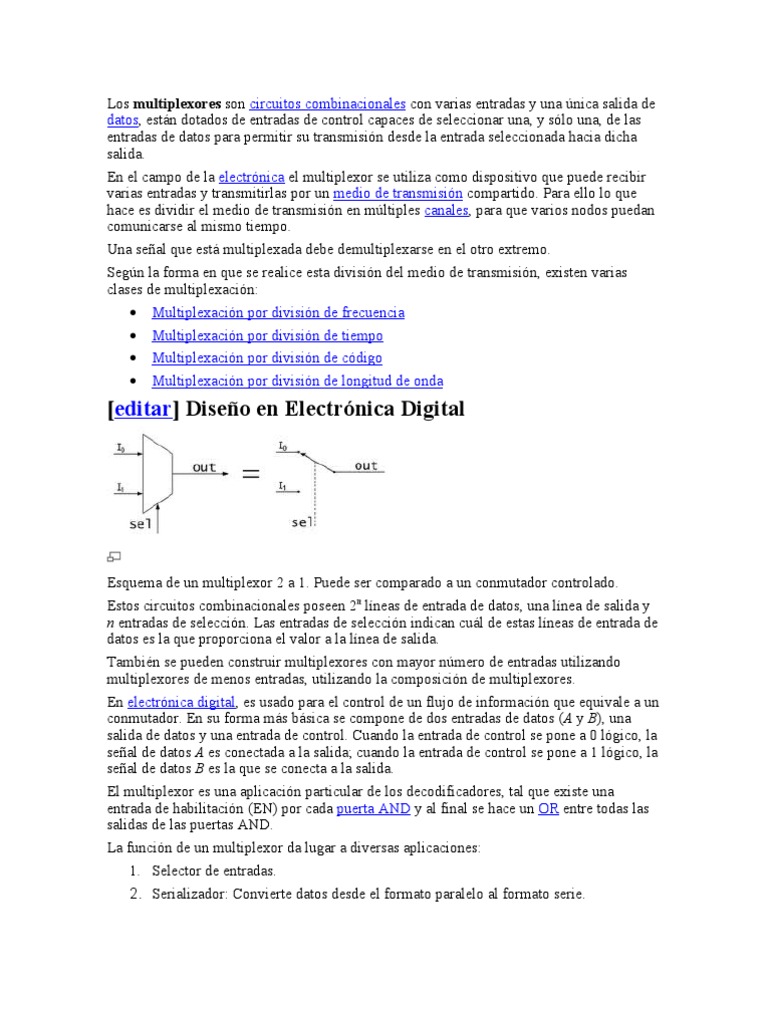 Los Multiplexores Son Circuitos Combinacionales Con Varias Entradas y Una Única Salida de Datos ...